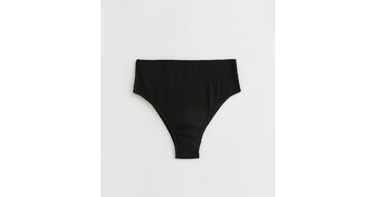 Gini London Black Textured High-Waisted Bikini Bottoms | New Look