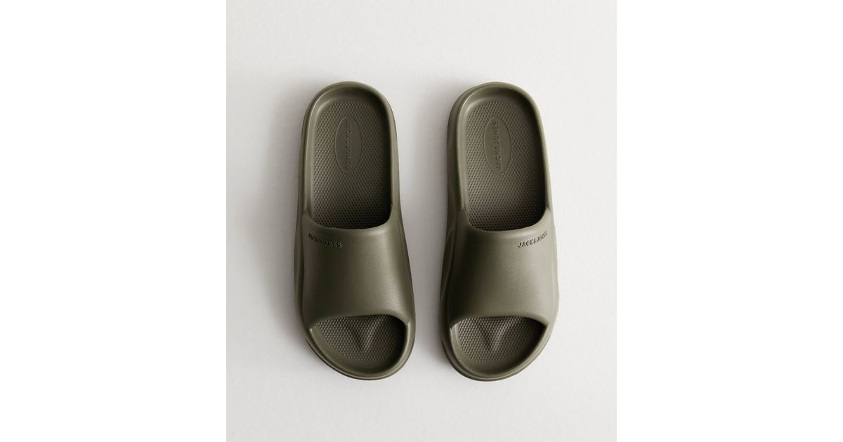 Jack & Jones Green Moulded Slider Sandals | New Look