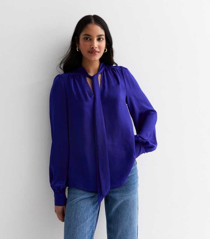 Gini London Gini London Blue Tie Neck Blouse | New Look