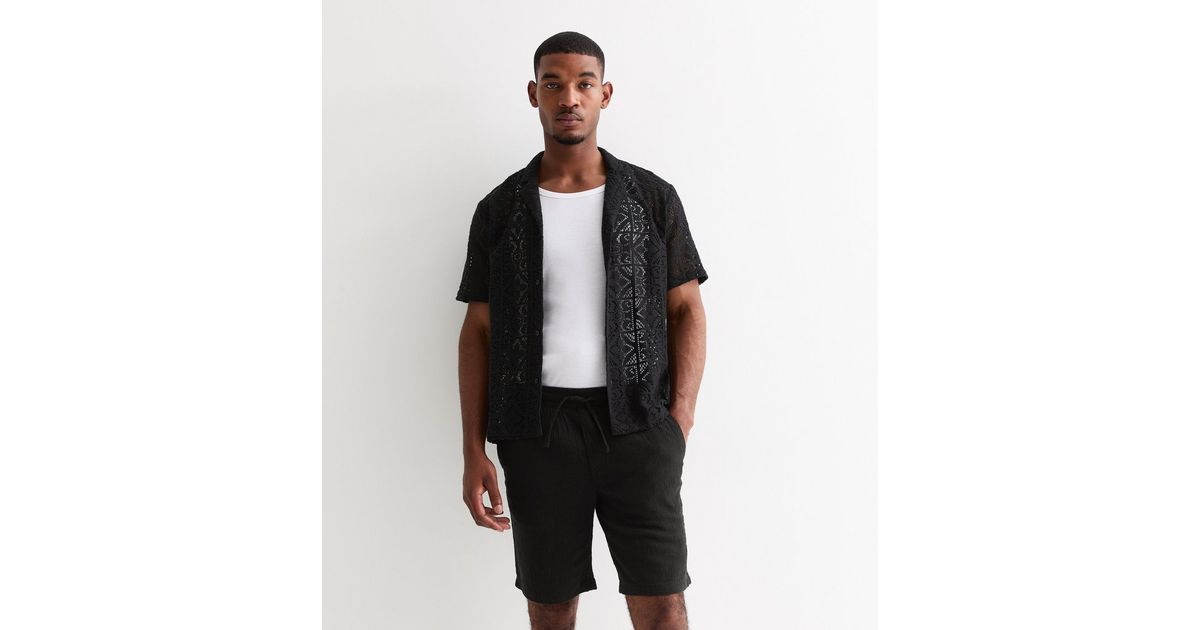 Jack And Jones Black Crinkle Textured Jogger Shorts New Look