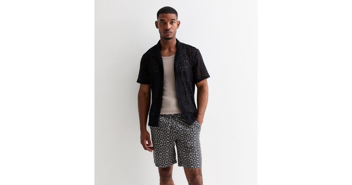 Jack And Jones Black Patterned Drawstring Shorts New Look