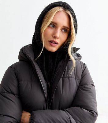 Black Soft-Knit Drawstring Balaclava Hood | New Look