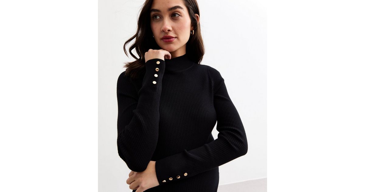 Maternity Black Rib Knit Button Cuff Jumper | New Look