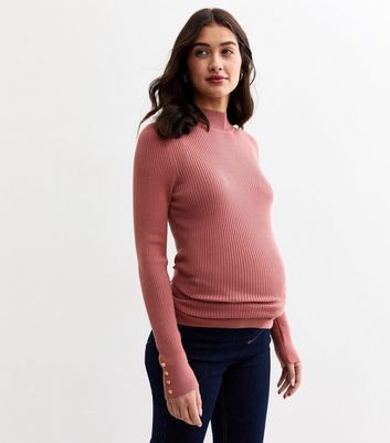 Maternity Pink Rib Knit Button Cuff Jumper | New Look