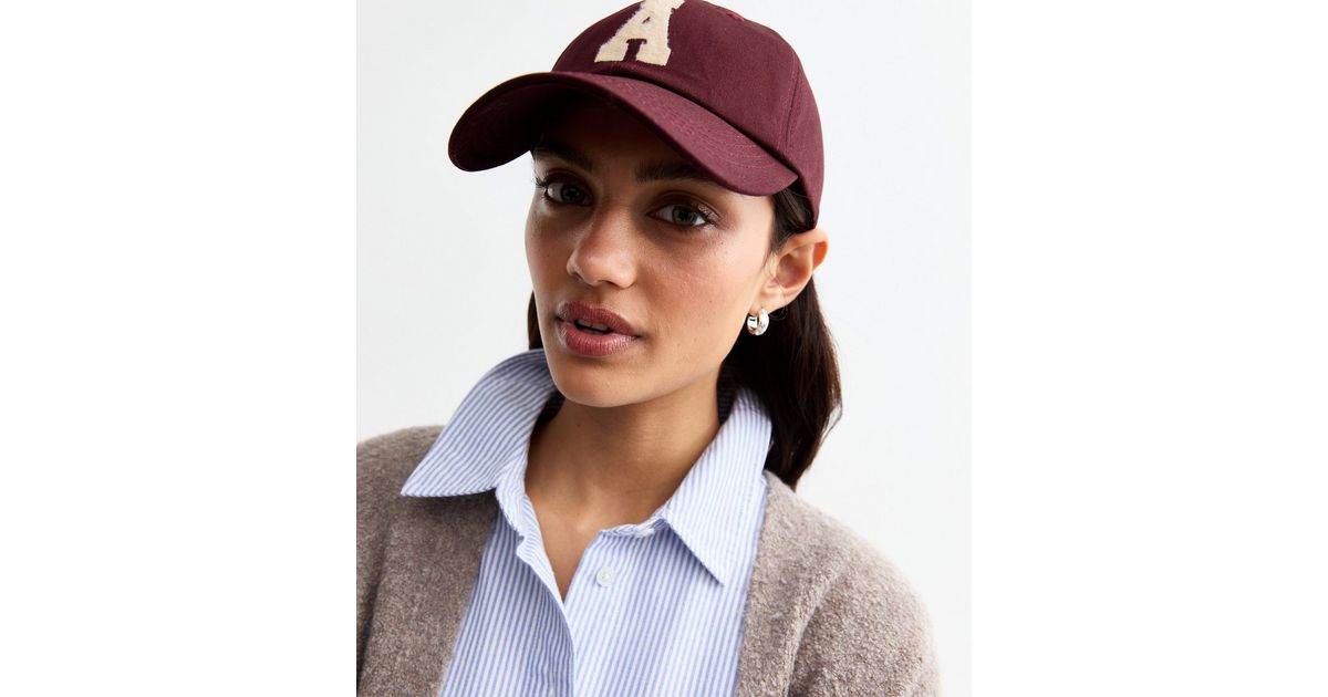 Burgundy Collegiate Varsity Letter A Cap | New Look