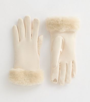 Cream Faux Fur Gloves
