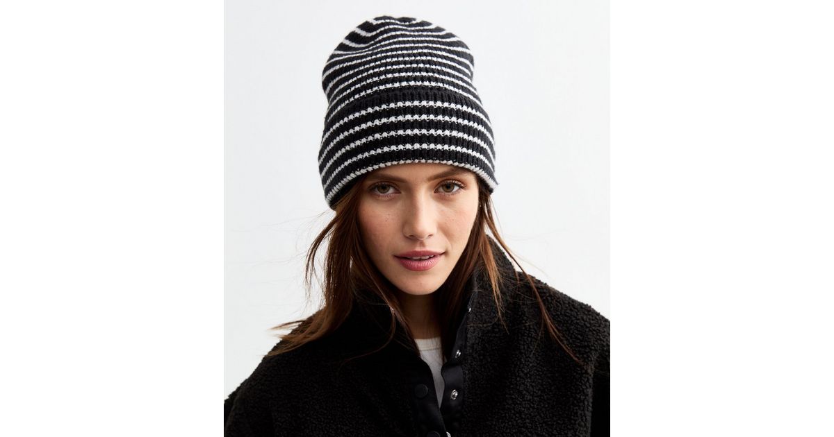 Black Soft Knit Striped Beanie | New Look