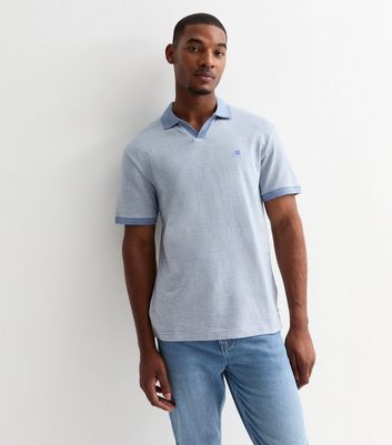 Jack & Jones Blue Cotton Blend Split Neck Polo Shirt | New Look
