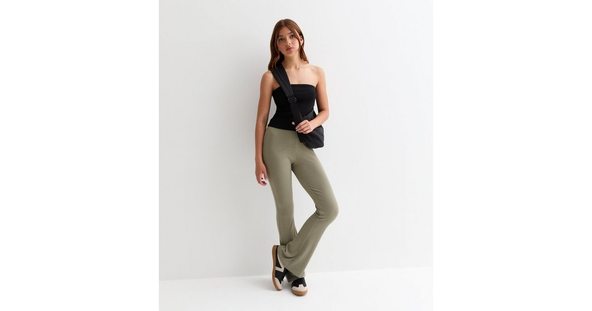 Girls Green Ribbed Flared Leggings | New Look