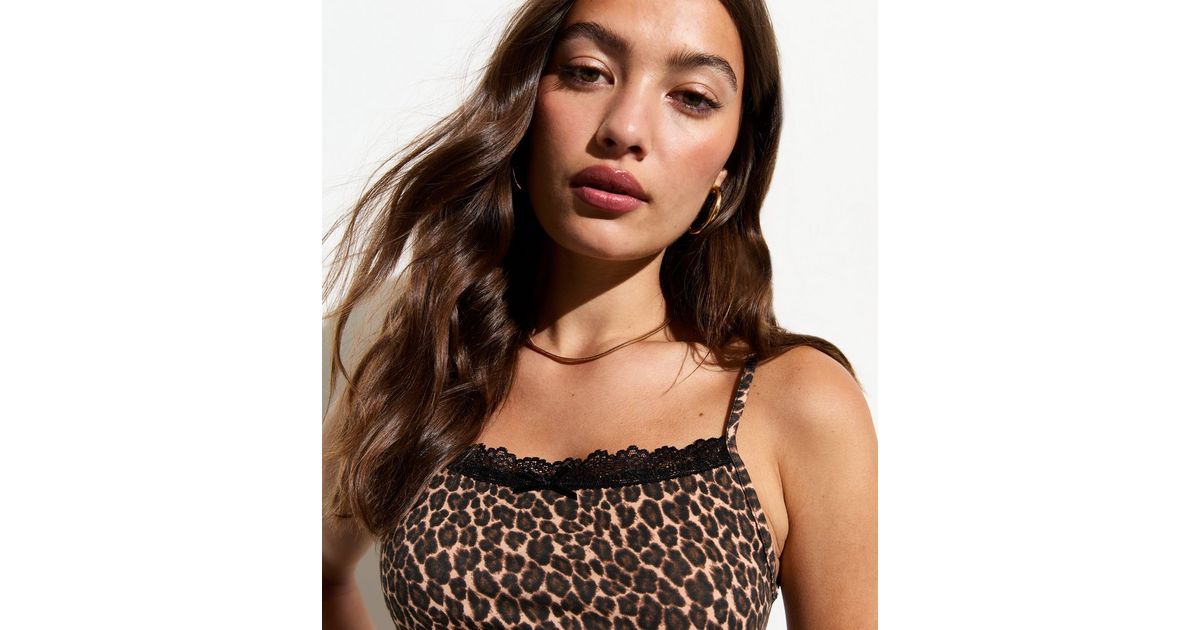 Brown Lace-Trim Leopard Print Vest Top | New Look