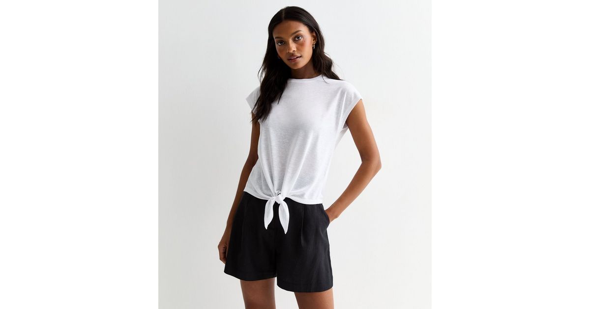 White Tie Front T-Shirt | New Look