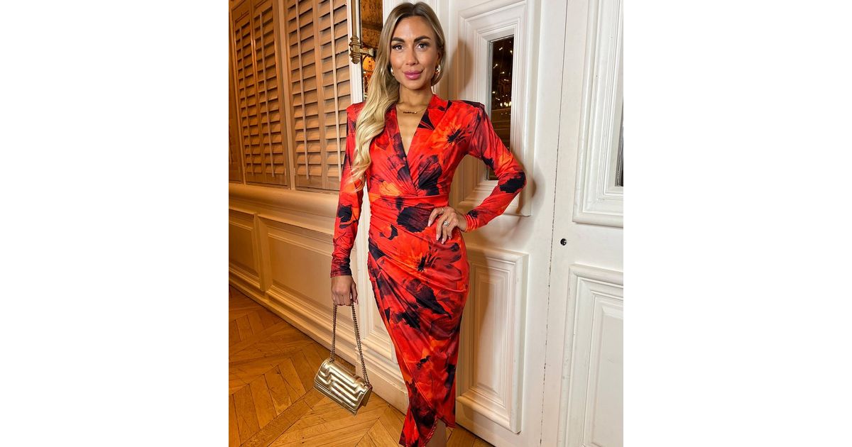 AX Paris Red Floral Midi Wrap Dress | New Look