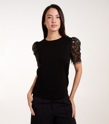Blue Vanilla Black Lace Mesh T-Shirt | New Look