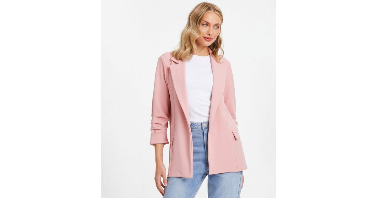 QUIZ Pink Ruched Sleeve Blazer | New Look