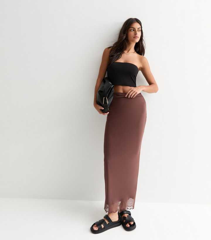 Rust Mesh Frill Hem Maxi Skirt | New Look