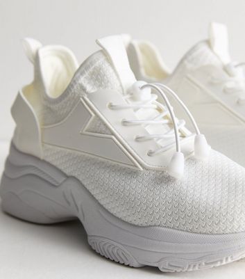White Drawstring Knitted Sock Trainers | New Look