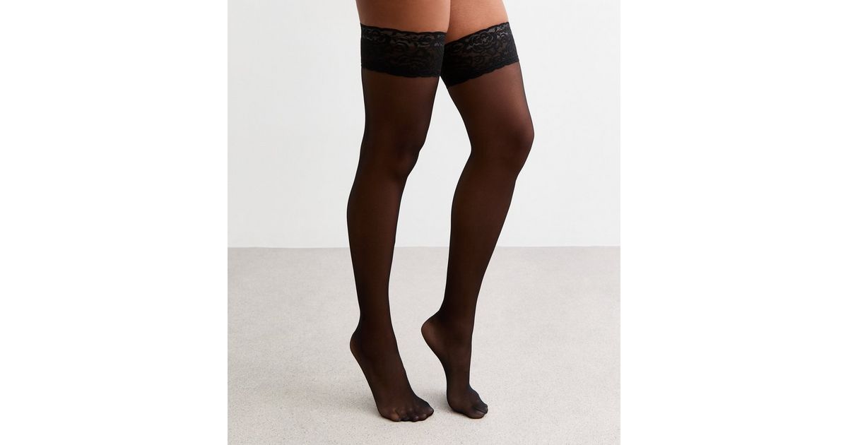 Black Lace Trim Hold Up Tights | New Look