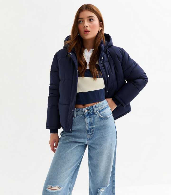 Girls Navy Hooded Puffer Coat | New Look