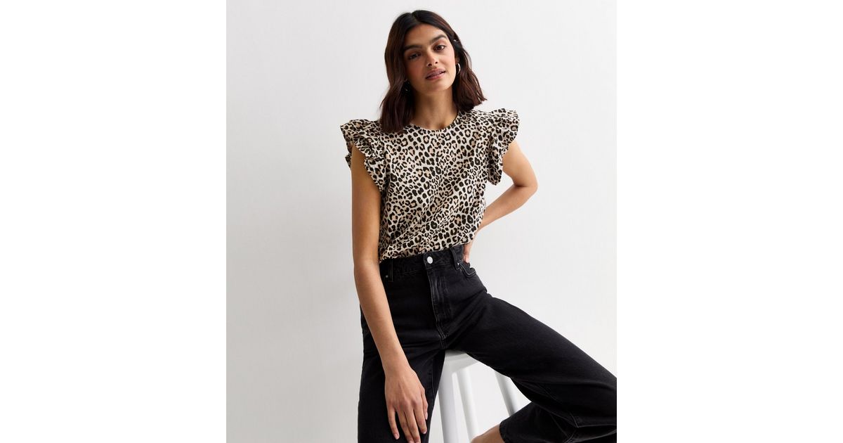 Brown Ruffle Trim Leopard Print Shell Top | New Look
