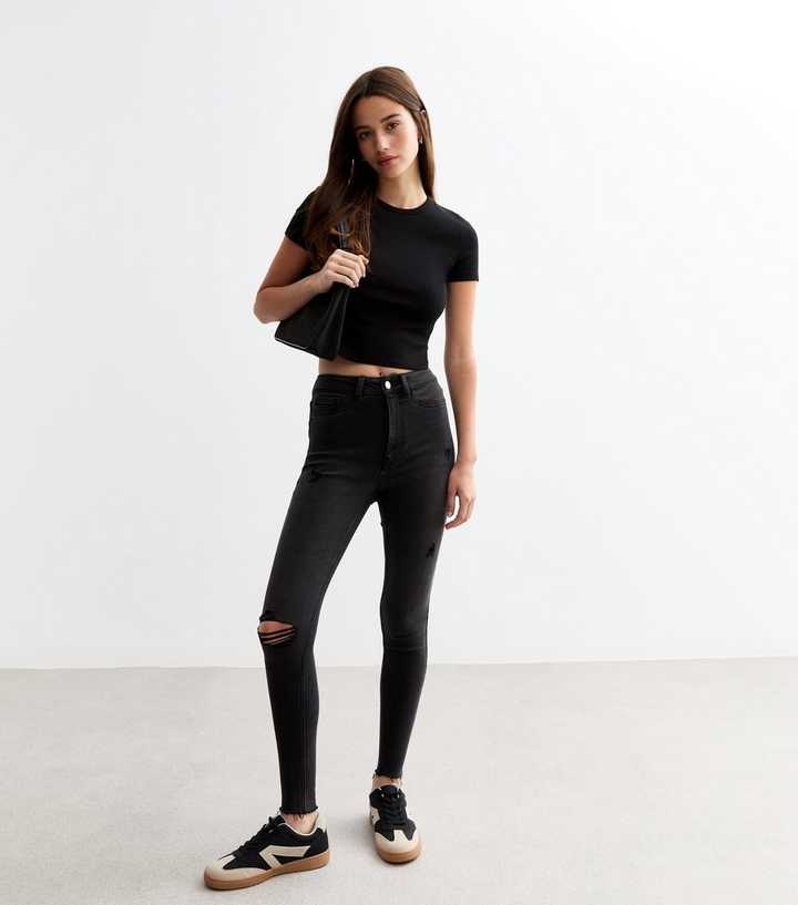 Washed Black Hallie Disco Ripped Super Skinny Jeans | New Look