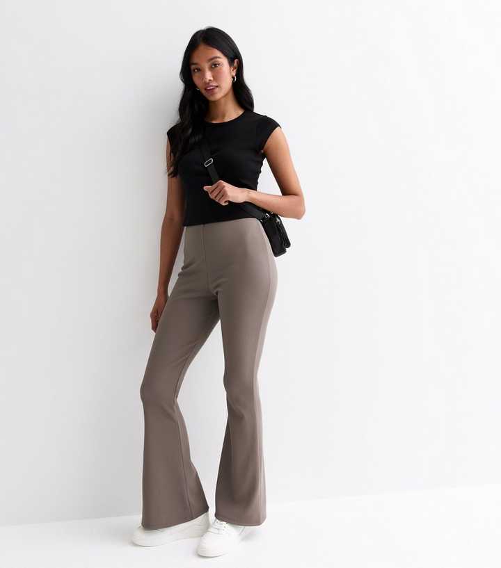 Dark Grey Ribbed Flared Trousers | New Look