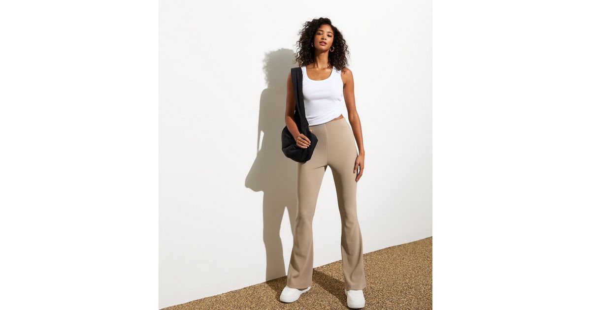 Light Brown Ribbed Flared Trousers | New Look