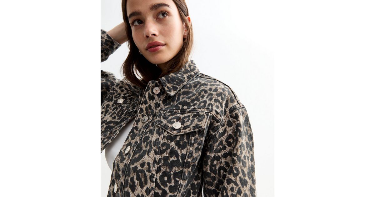 Brown Leopard Print Crop Denim Jacket | New Look