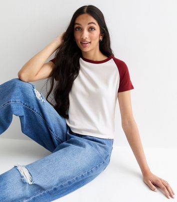 Girls Burgundy Short Sleeve Raglan T-Shirt | New Look