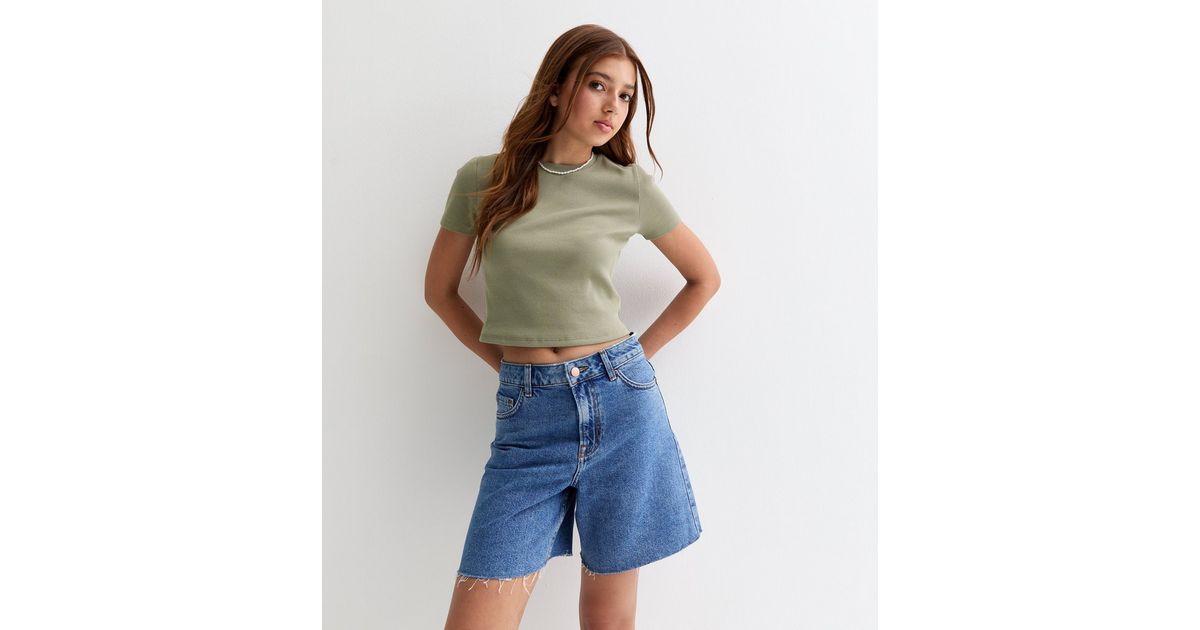 Girls Olive Ribbed Short Sleeve Baby Tee T-Shirt | New Look