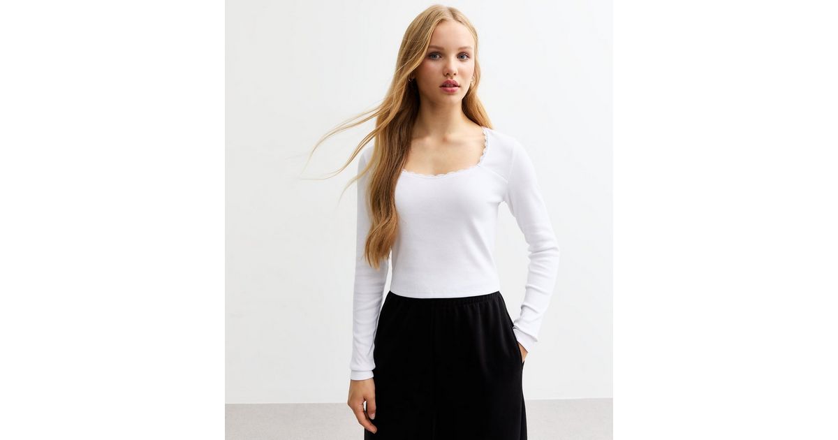 Girls White Scoop Neck Ribbed Jersey Top | New Look