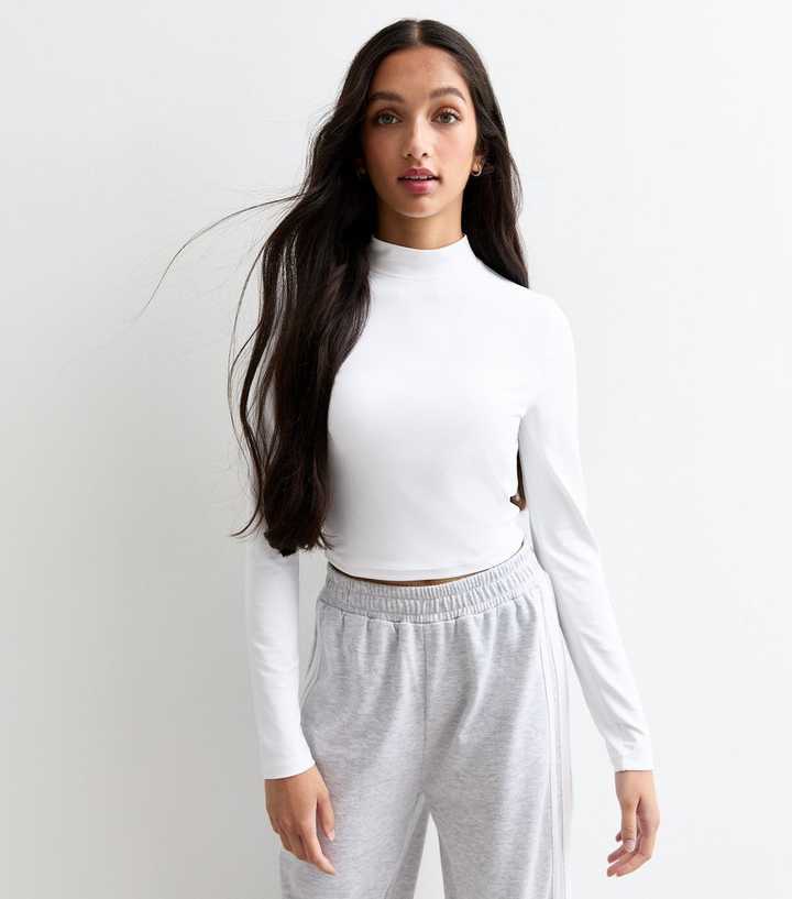 Girls White High Neck Long Sleeve Top | New Look