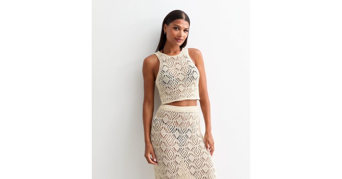 Cream Metallic Thread Crochet Beach Crop Top | New Look