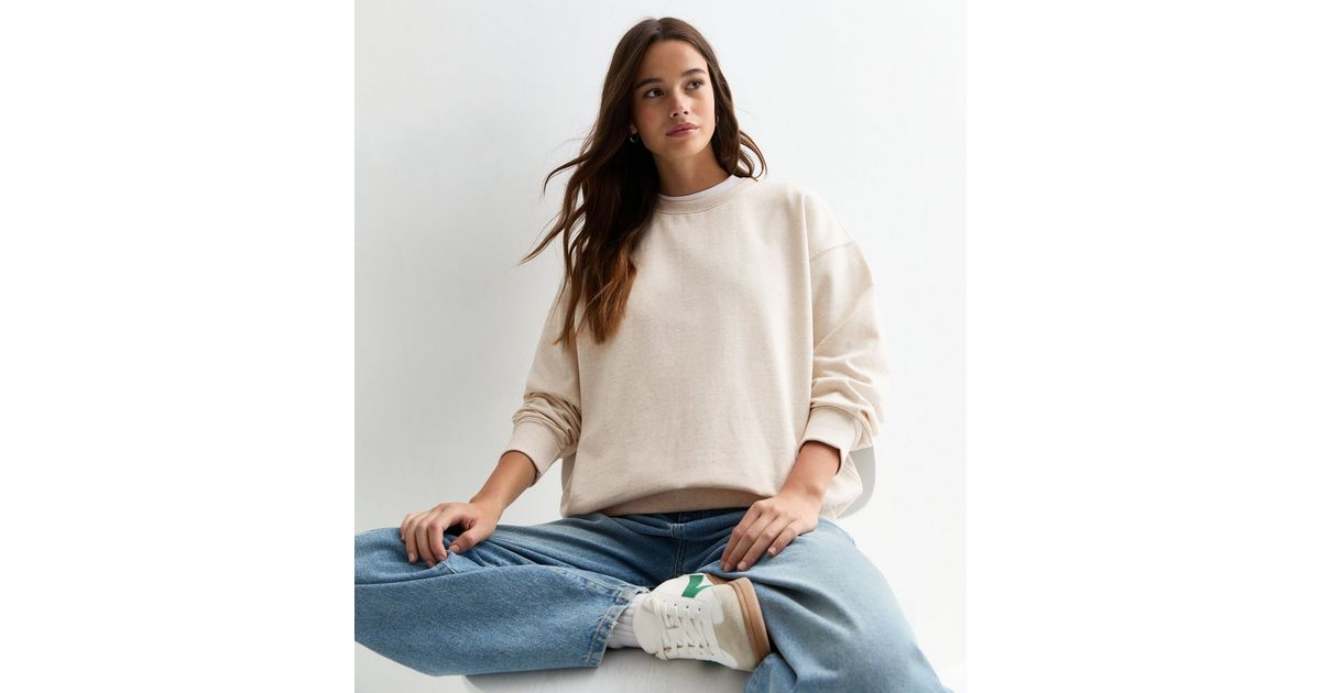 Cream Jersey Crew Neck Sweatshirt | New Look