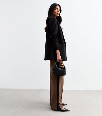 Dark Brown Stripe Trimmed Tailored Wide Leg Joggers | New Look