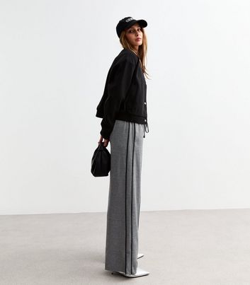 Grey Check Jersey Wide Leg Joggers | New Look