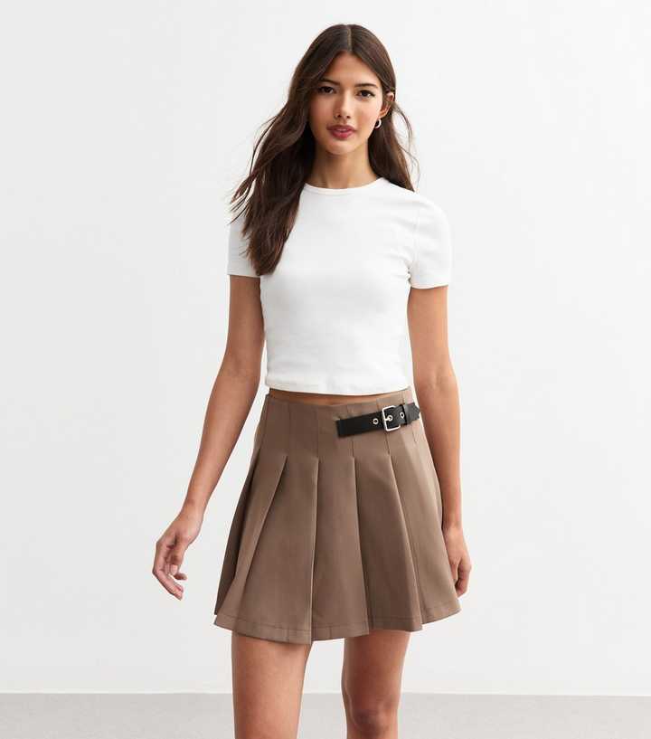 Mink Belted Pleated Micro Mini Skirt | New Look