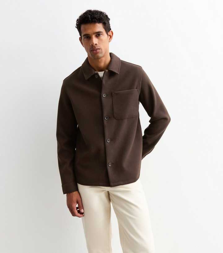 Dark Brown Regular Brushed Patch Pocket Overshirt | New Look