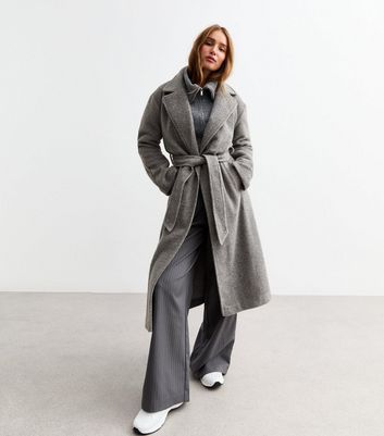 Grey Long Belted Unlined Coat | New Look