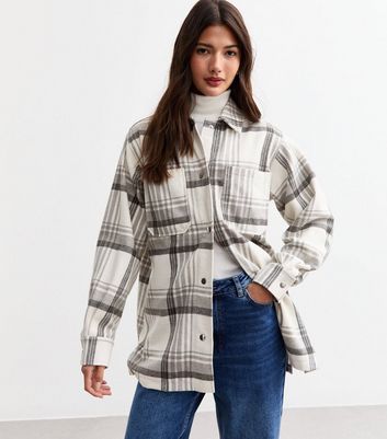 Light Grey Check Oversized Shacket | New Look