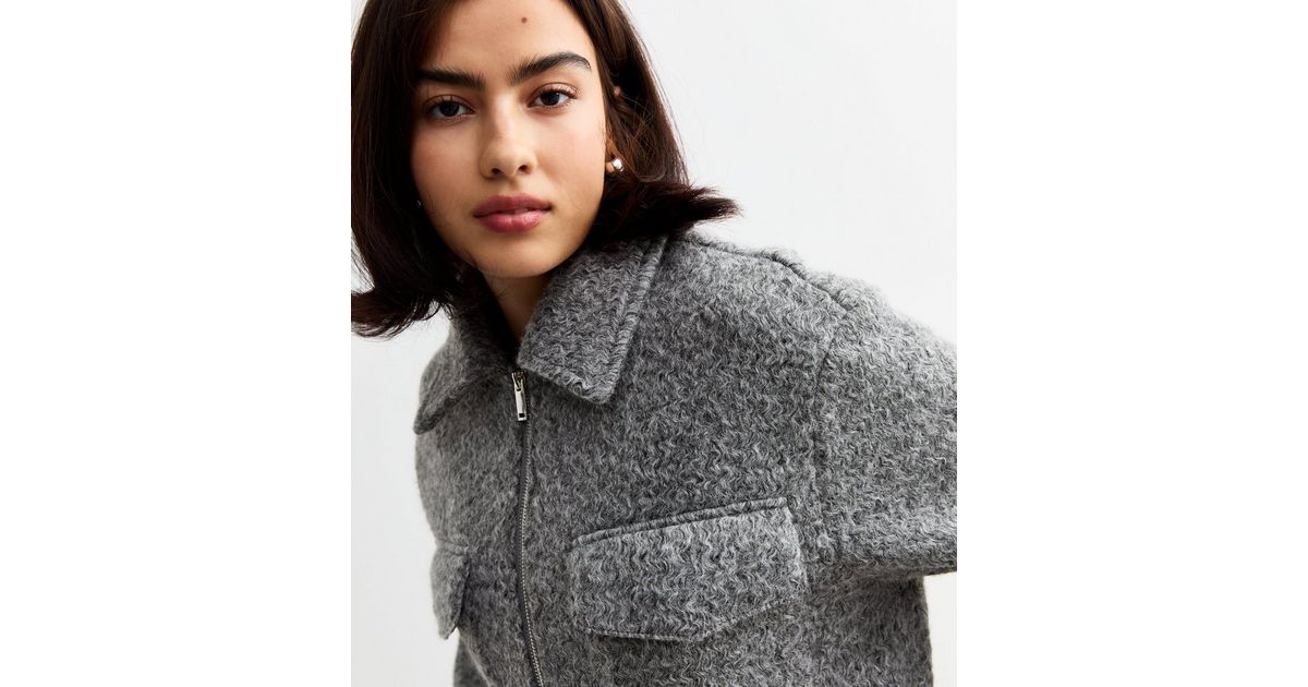 Grey Textured Zip Up Short Jacket | New Look