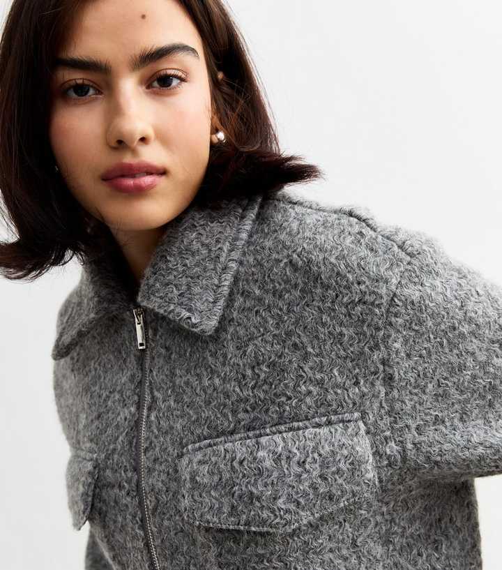Grey Textured Zip Up Short Jacket | New Look