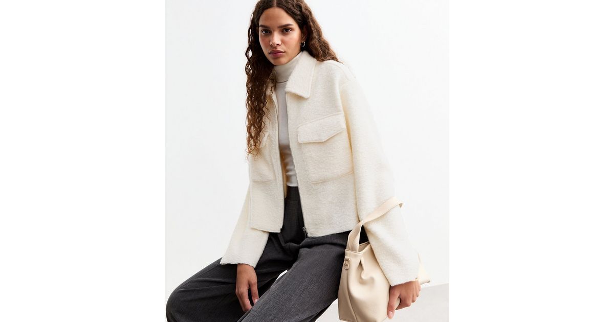 Cream Textured Zip Up Short Jacket | New Look