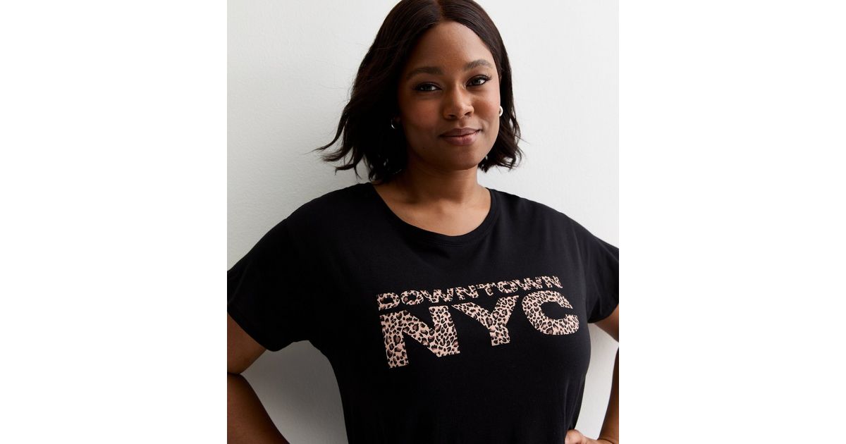 Curves Black NYC Leopard Print Cotton T-Shirt | New Look