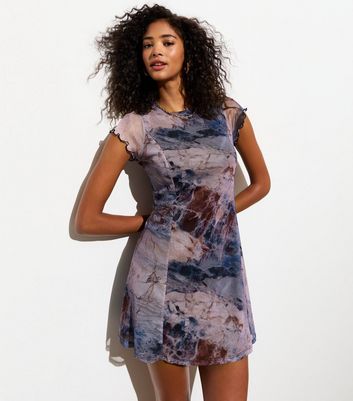 Pink Mesh Marble Print Mini Dress | New Look