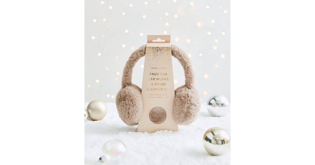 Beige Faux Fur Ear Muffs And Hand Warmer Set | New Look