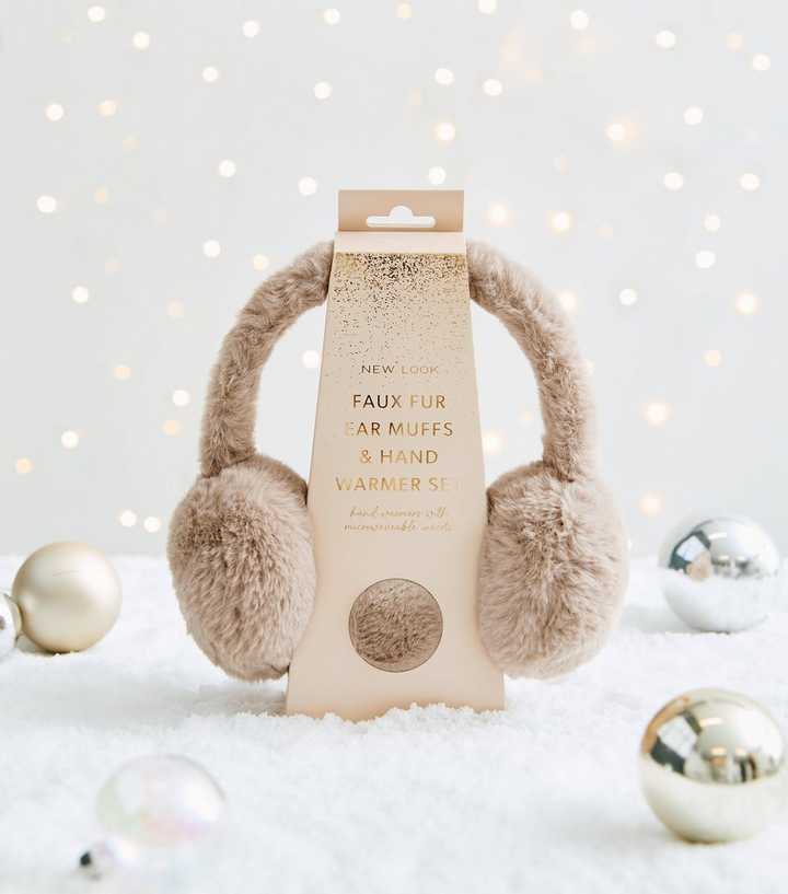 Beige Faux Fur Ear Muffs And Hand Warmer Set | New Look