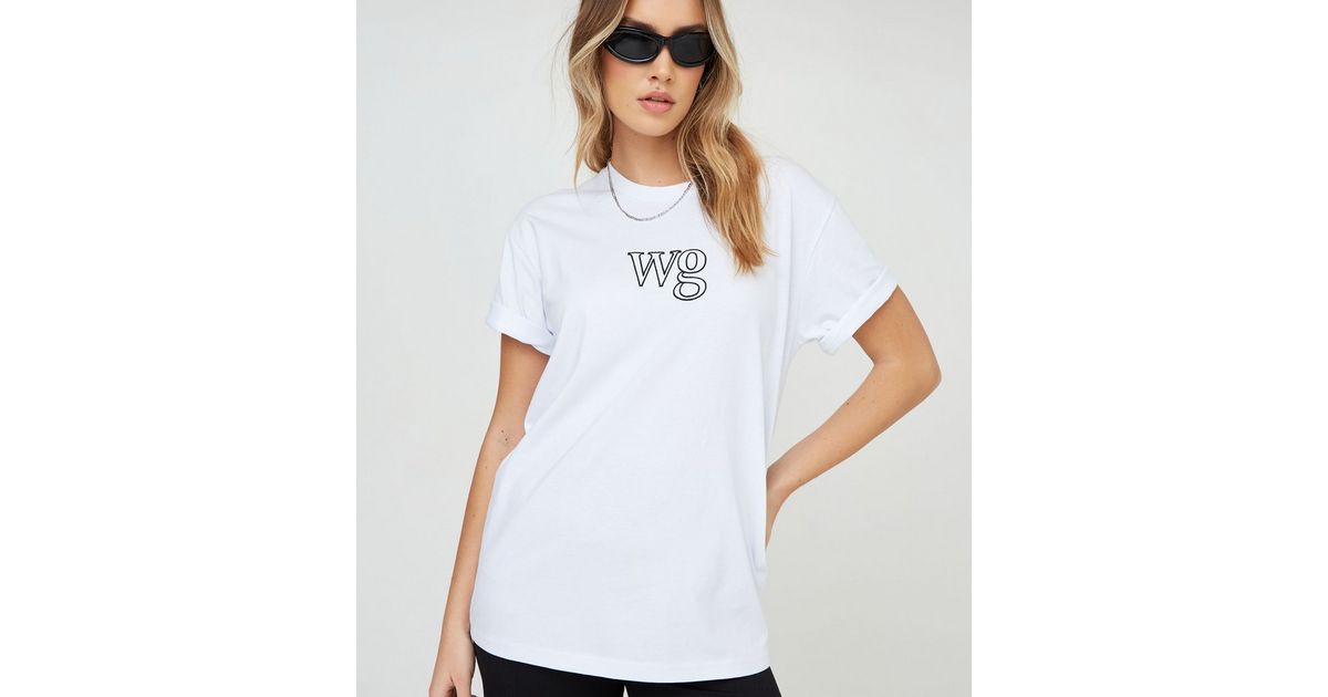 WKNDGIRL White Embroidered Logo Oversized T-Shirt | New Look
