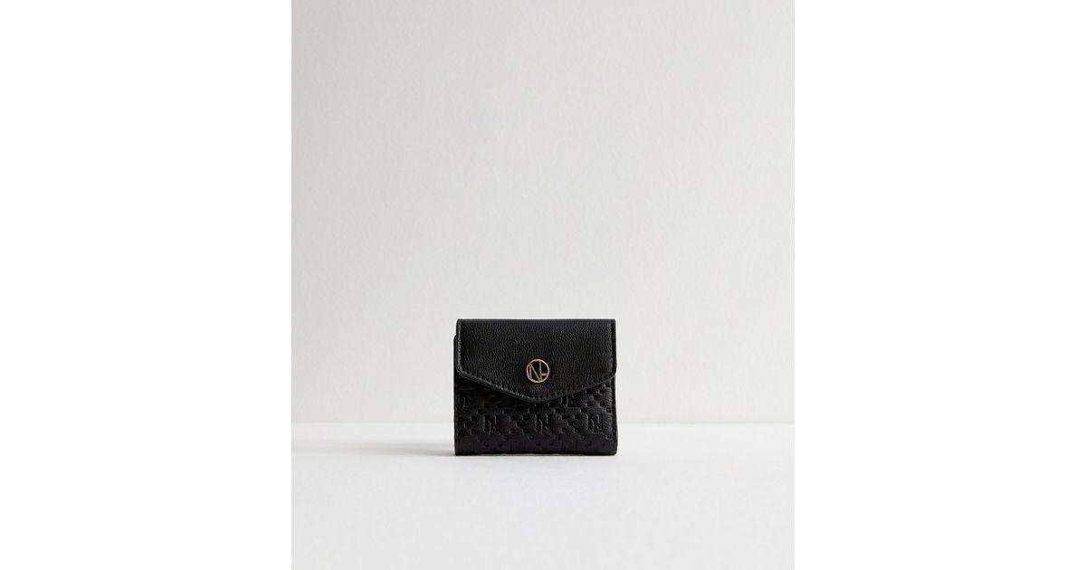 Black Embroidered Leather-Look Flap Over Purse | New Look