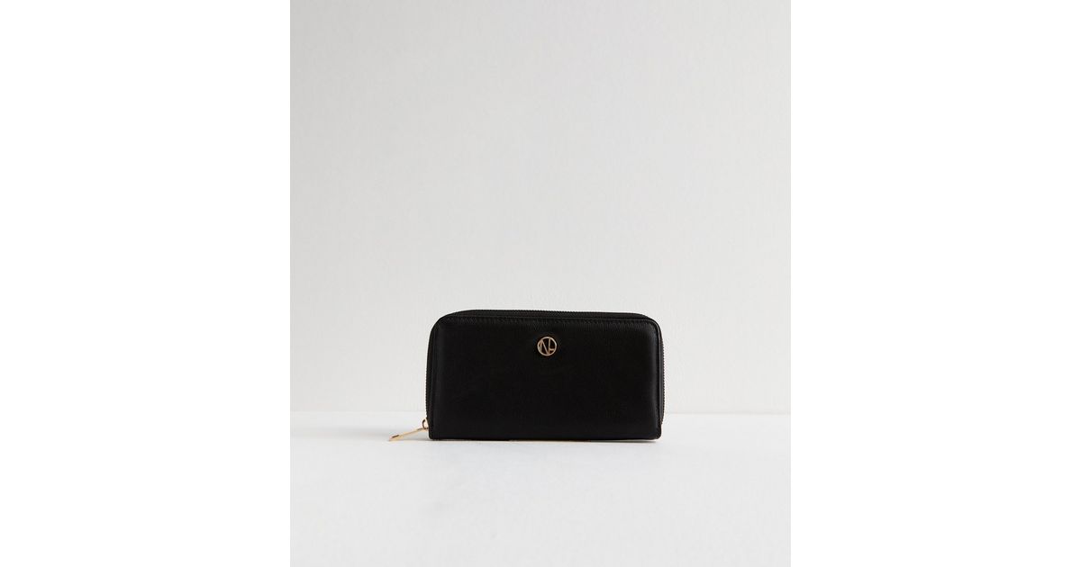 Black Leather-Look Large Zip Purse | New Look