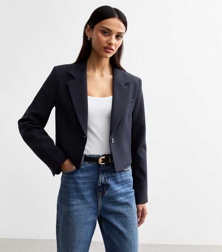 Navy Cropped Blazer | New Look